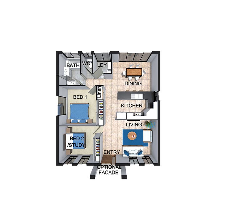2B1B Compact Smart Plan Home Design & House Plan by Dixon Homes - QLD